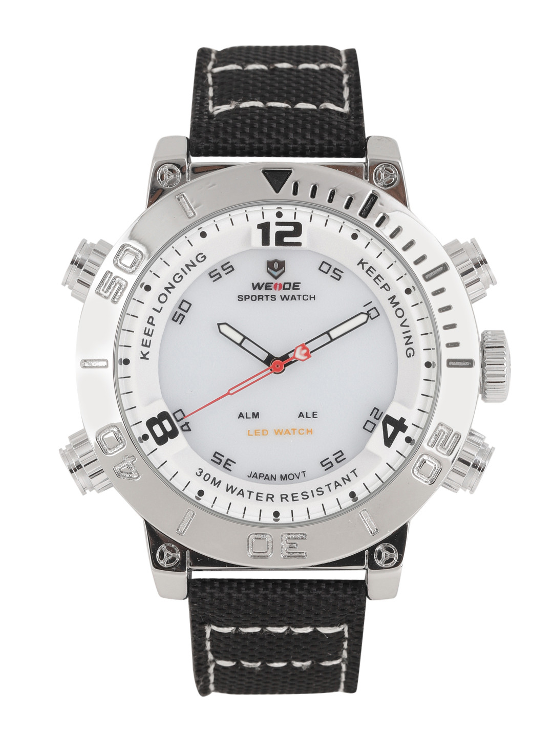 Buy WEIDE Men White Genuine Leather Analogue And Digital Sports LED ...