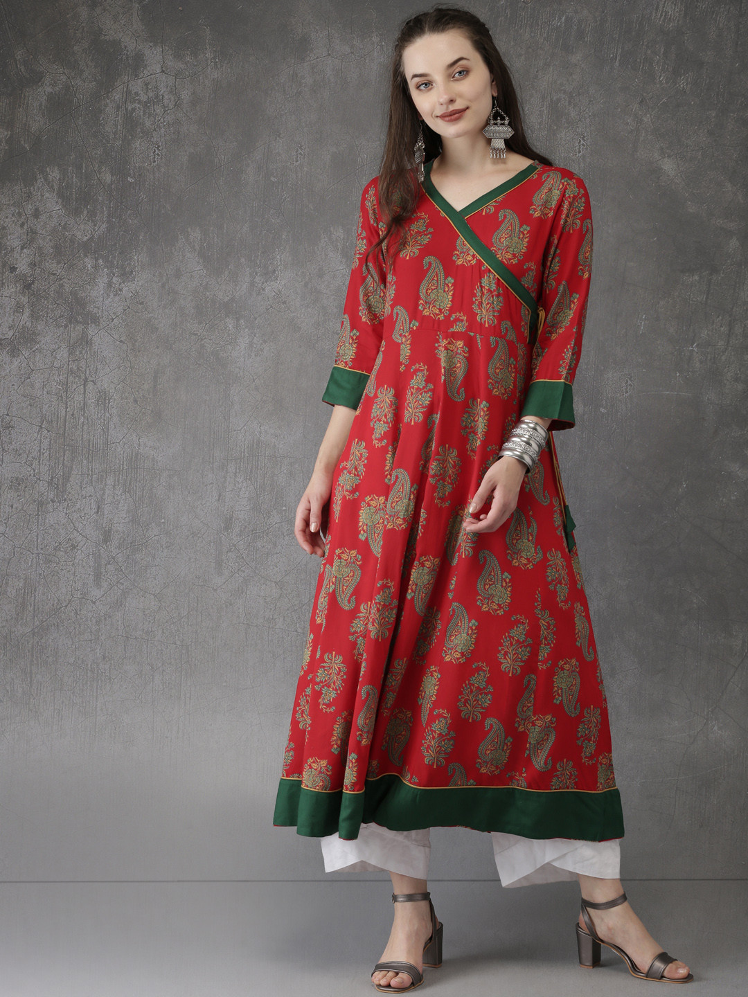 Buy Anouk Women Red Printed A Line Angrakha Kurta - Kurtas for Women ...