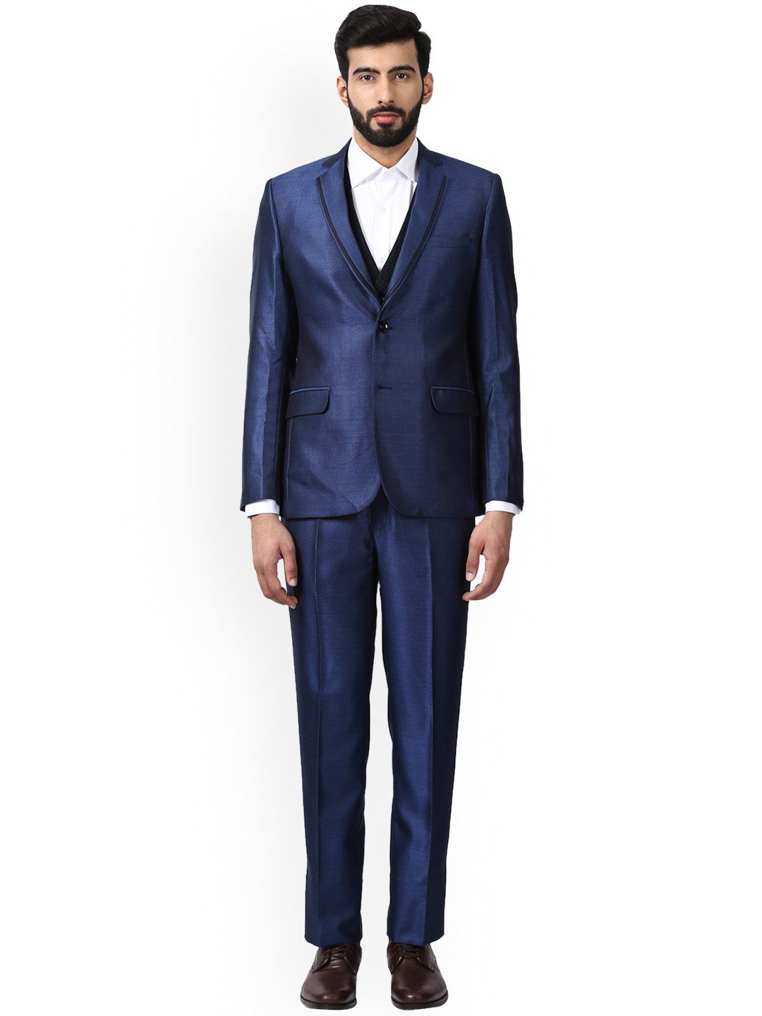 Buy Raymond Men Blue & Black Solid Single Breasted Formal Suit - Suits ...