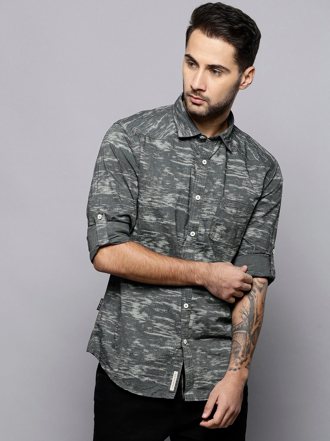 Buy Louis Philippe Jeans Men Charcoal Grey Super Slim Fit Printed ...