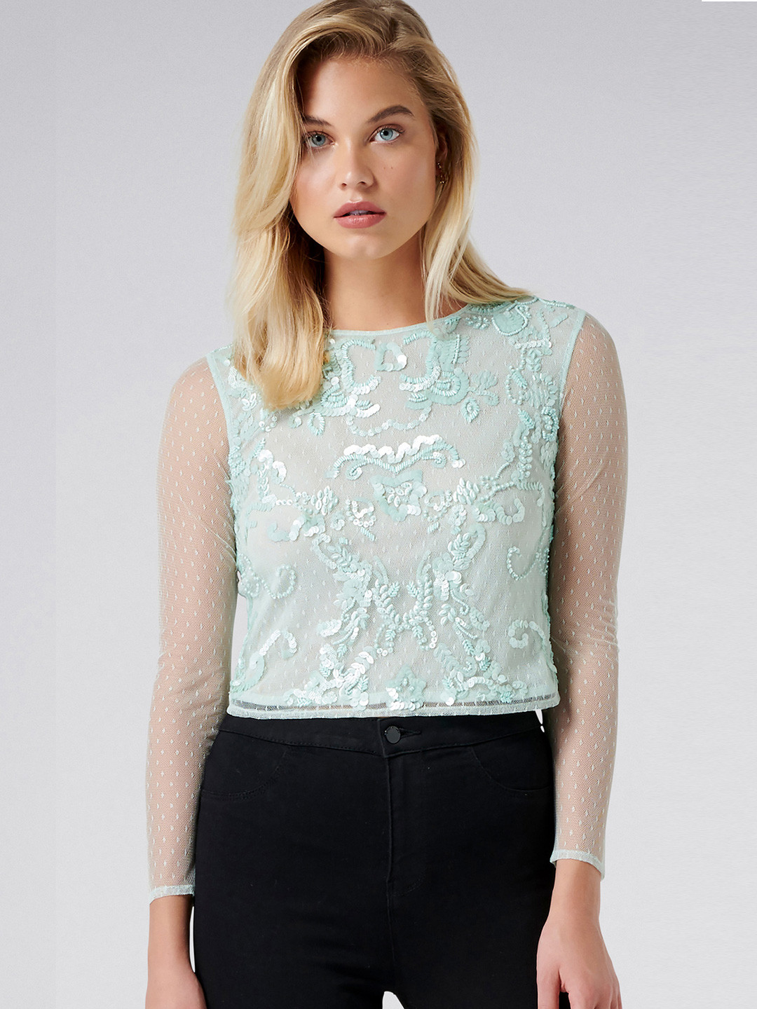 Buy Forever New Women Blue Self Design Fitted Top - Tops for Women ...