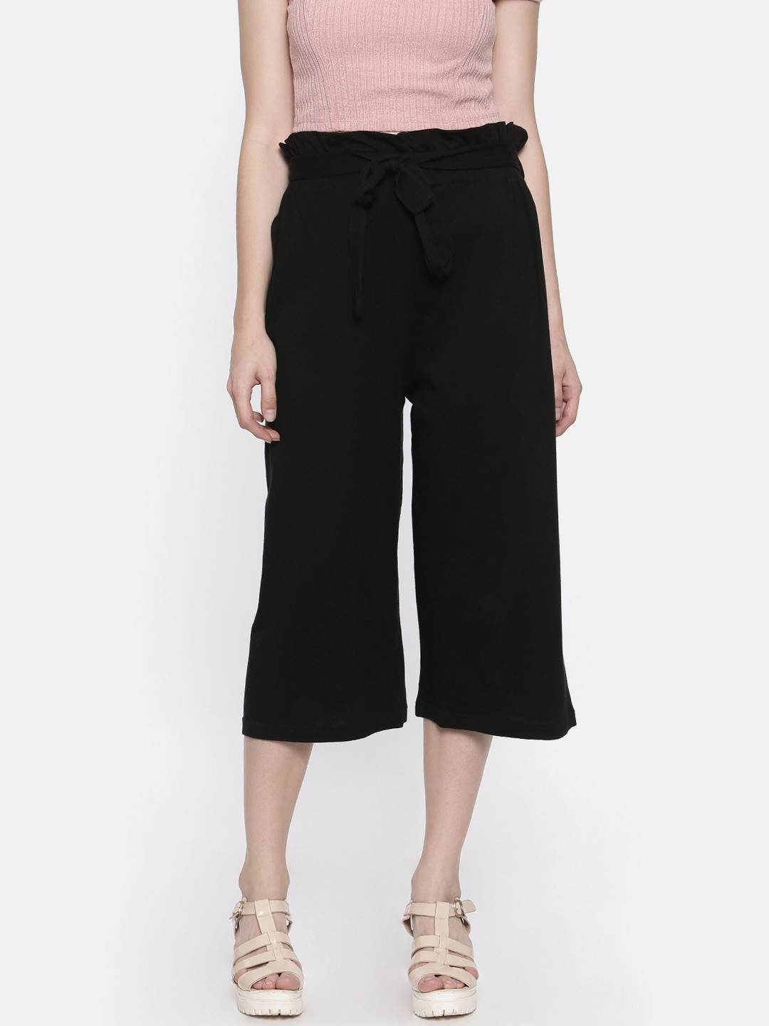 Buy Rattrap Women Black Regular Fit Solid Culottes - Trousers for Women ...