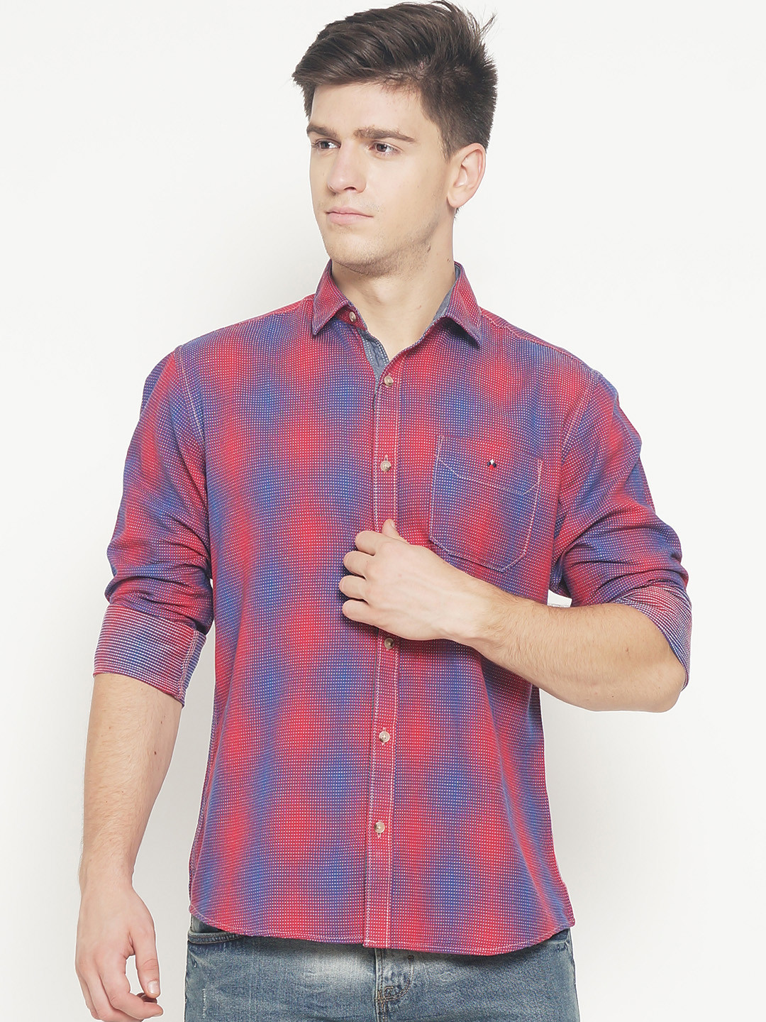 Buy Bay Ridge Men Red Comfort Regular Fit Checked Casual Shirt - Shirts ...