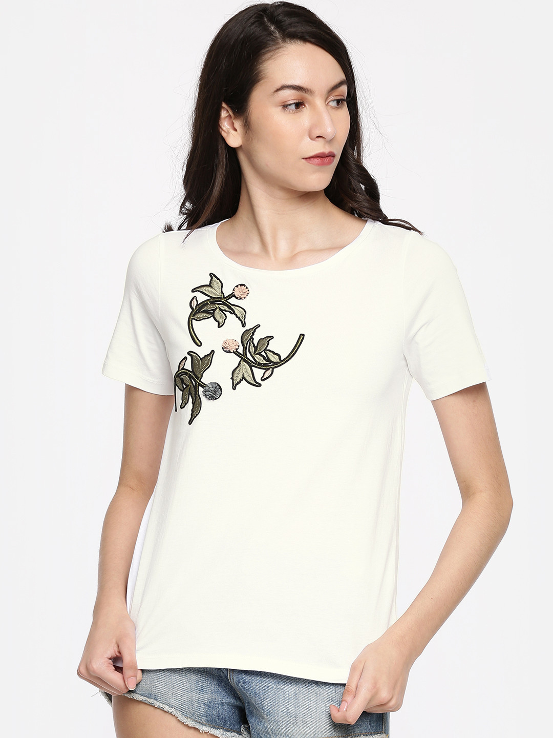 Buy Vero Moda Women White Solid Round Neck T Shirt - Tshirts for Women ...