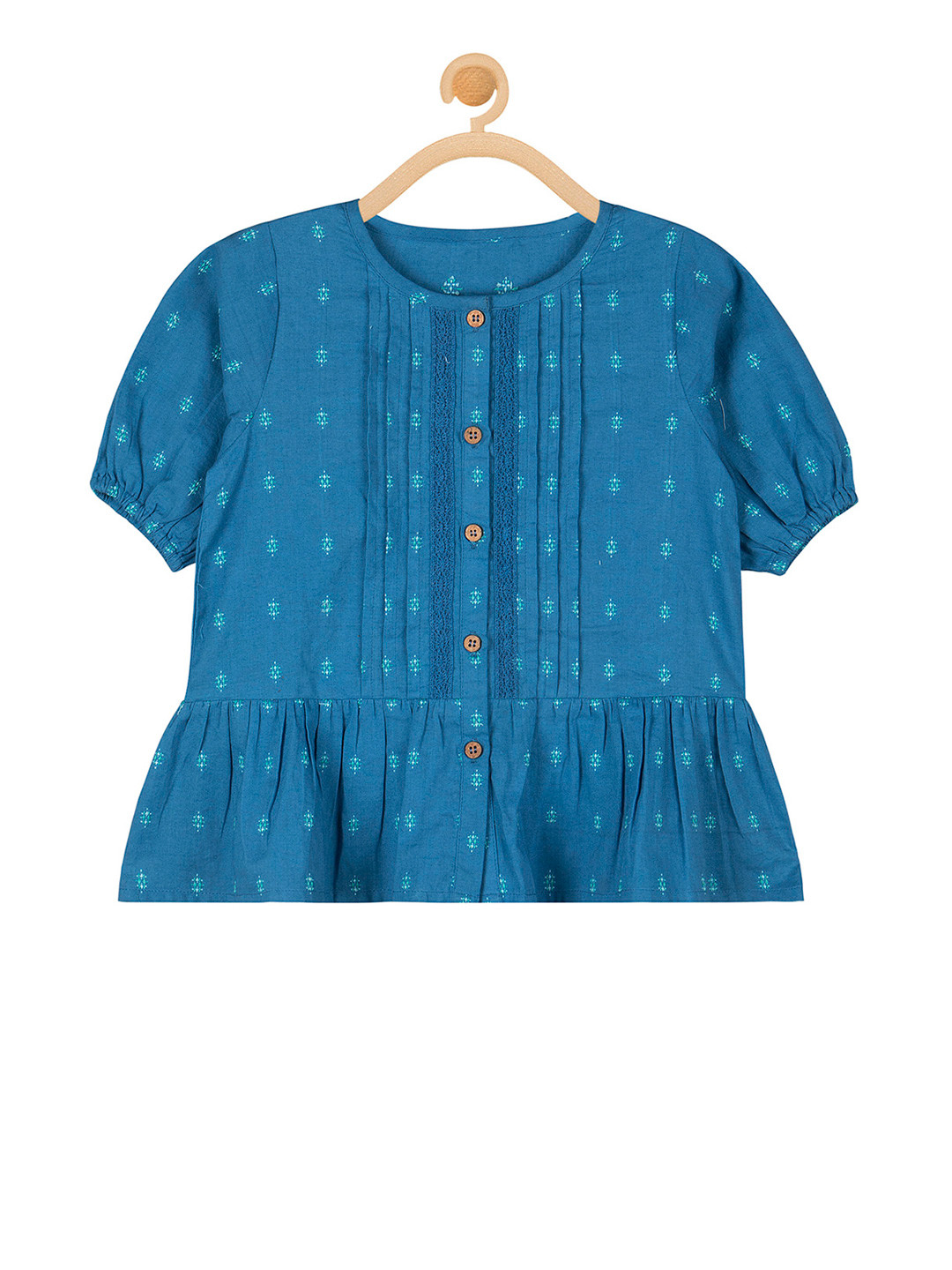 Buy Budding Bees Girls Blue Printed Shirt Style Pure Cotton Top - Tops ...
