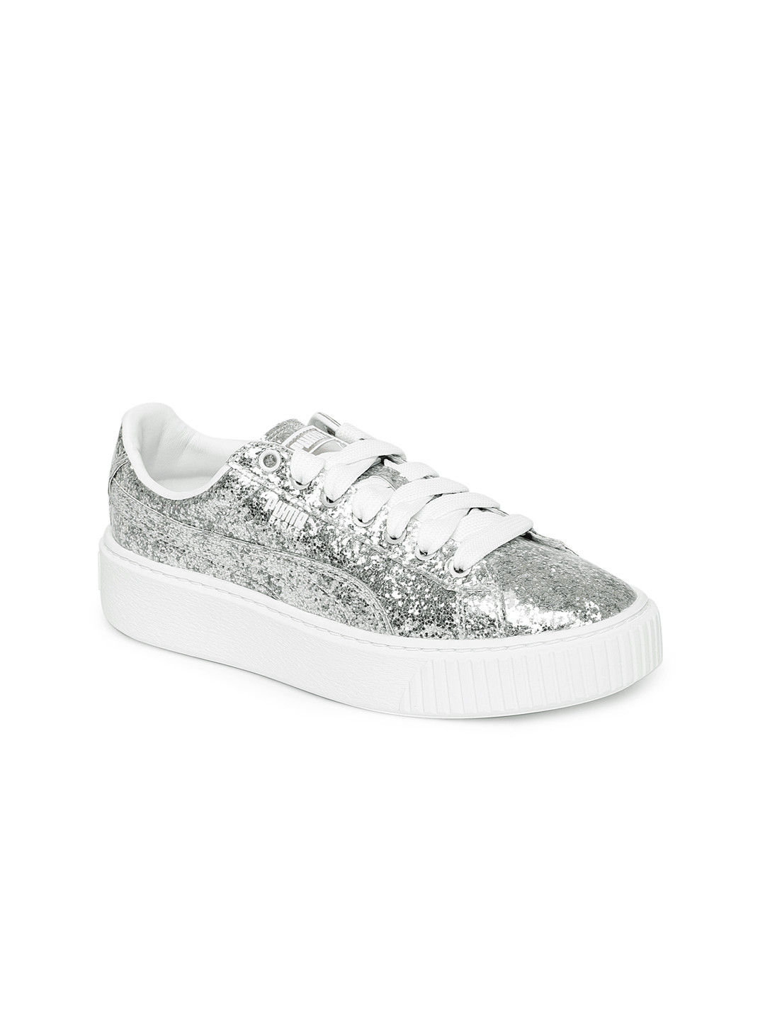 Buy Puma Women Silver Toned Basket Platform Glitter Sneakers - Casual ...