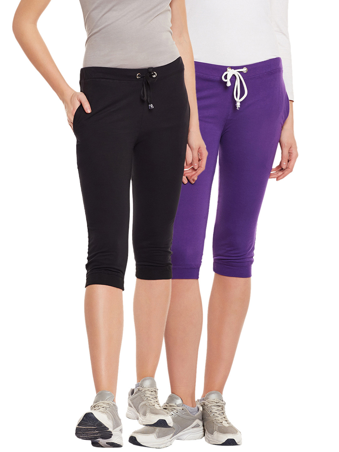 Buy VIMAL JONNEY Women Pack Of 2 Purple & Black Solid Capris - Capris ...