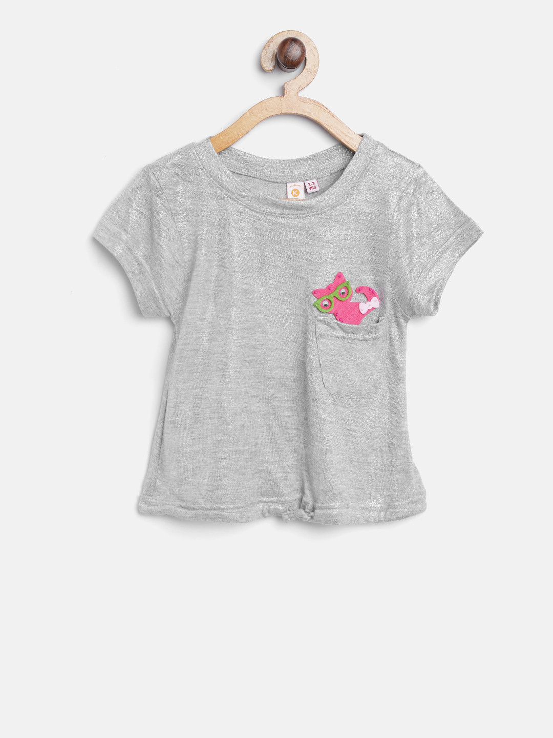 Buy Kids On Board Girls Silver Coloured Solid Shimmer Pure Cotton Top ...