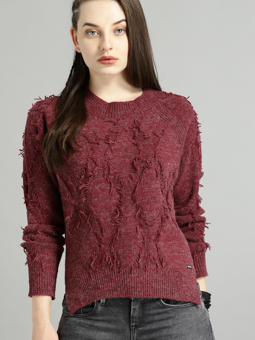 Buy Roadster Women Maroon Solid Pullover - Sweaters for Women 6579181 ...