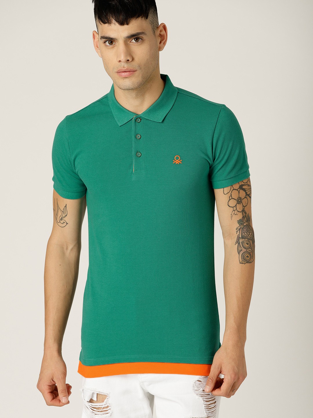 Buy United Colors Of Benetton Men Green Solid Polo Collar T Shirt