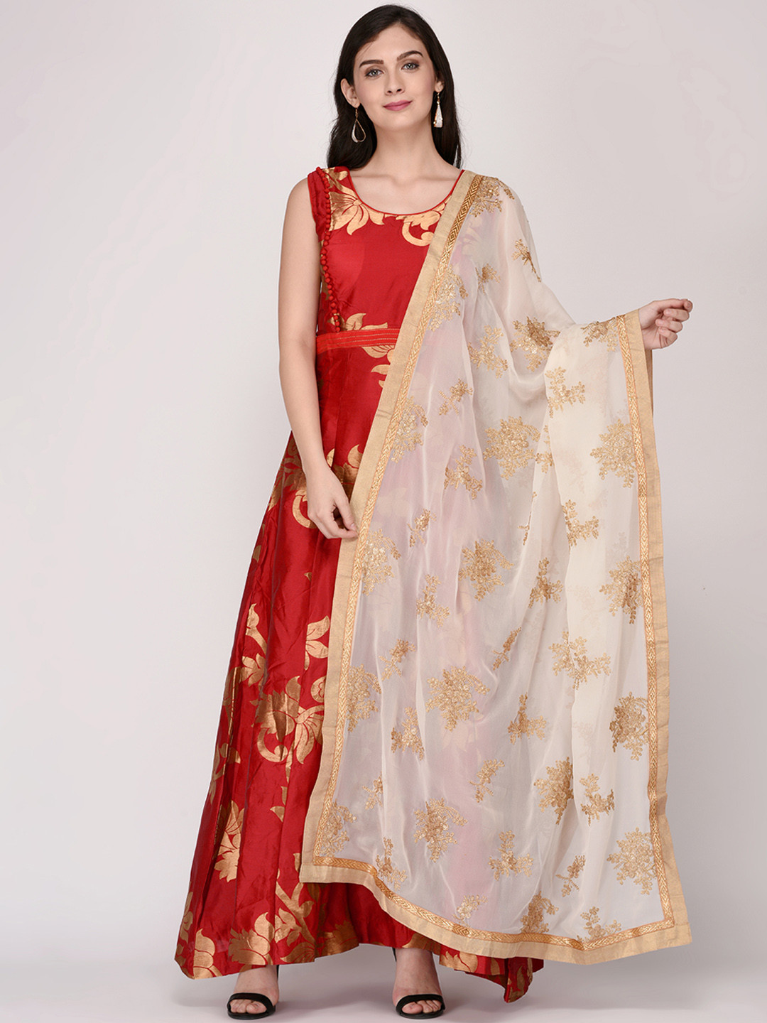 Buy Dupatta Bazaar White & Gold Toned Embroidered Dupatta - Dupatta for ...