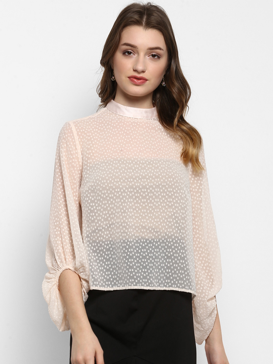 Buy Kazo Women Peach Coloured Self Design Top - Tops for Women 6593264 ...