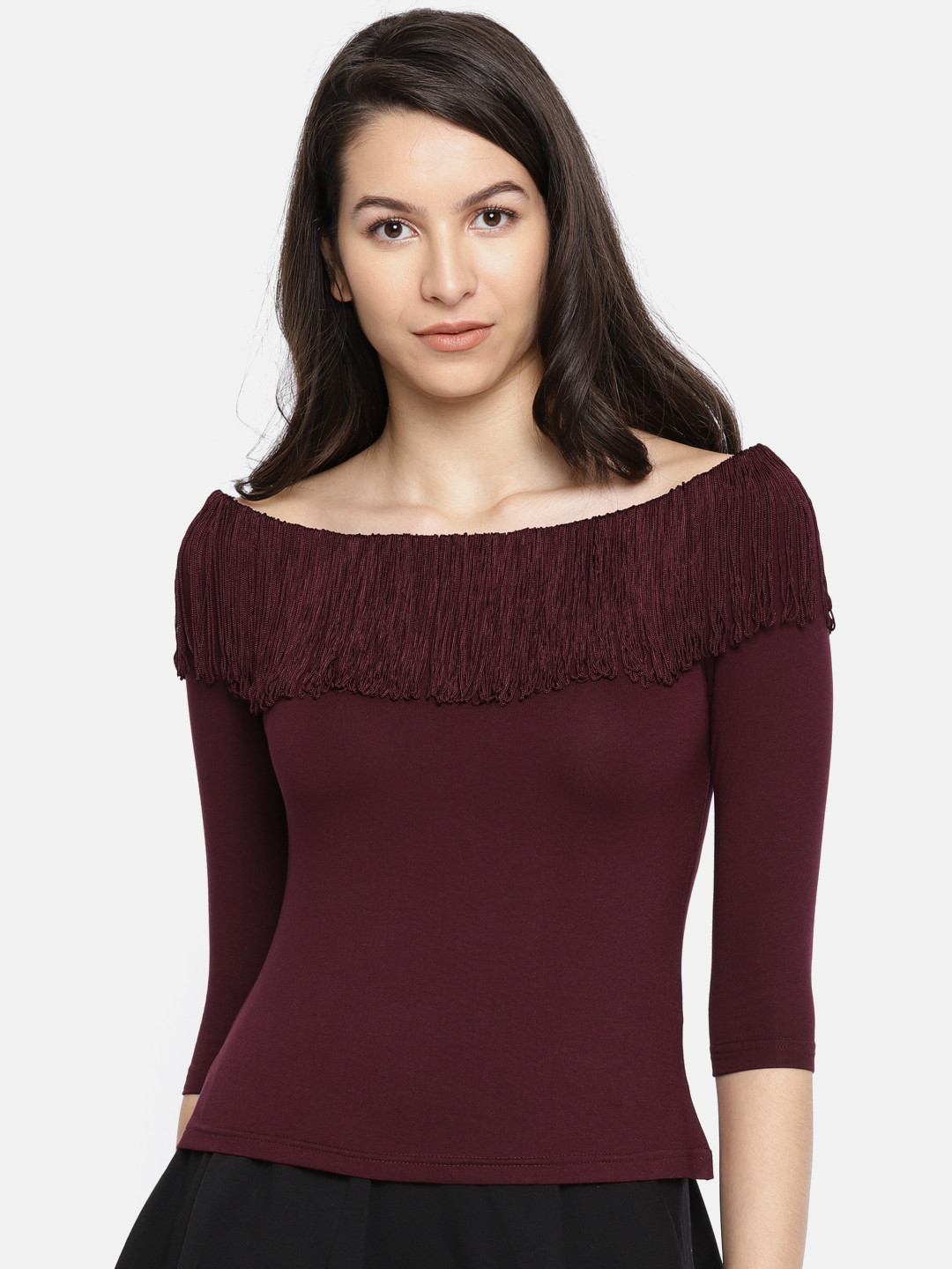 Buy CODE By Lifestyle Women Maroon Solid Top - Tops for Women 6596108 ...