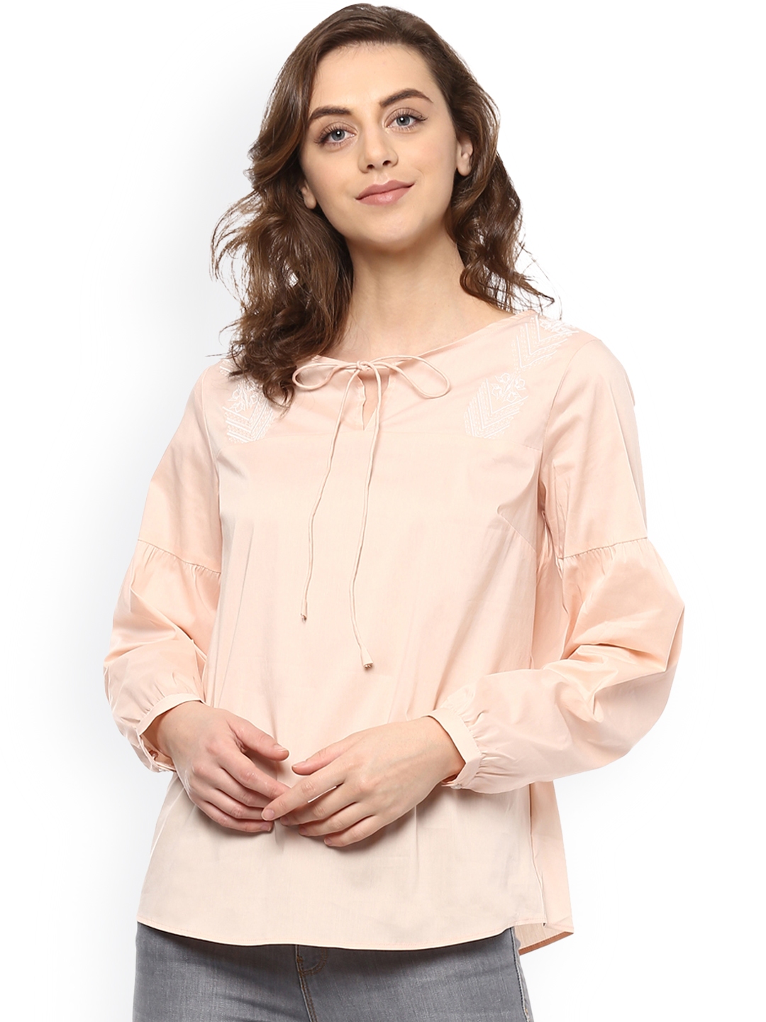 Buy Allen Solly Woman Women Peach Coloured Solid A Line Top Tops For