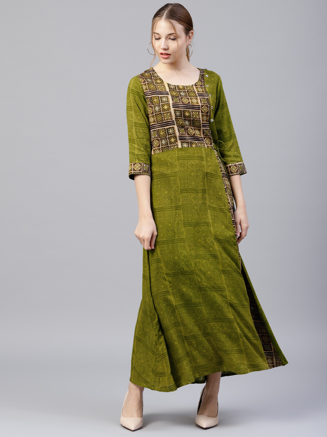 Buy Shree Women Green Printed Maxi Dress - Dresses for Women 6602153 ...
