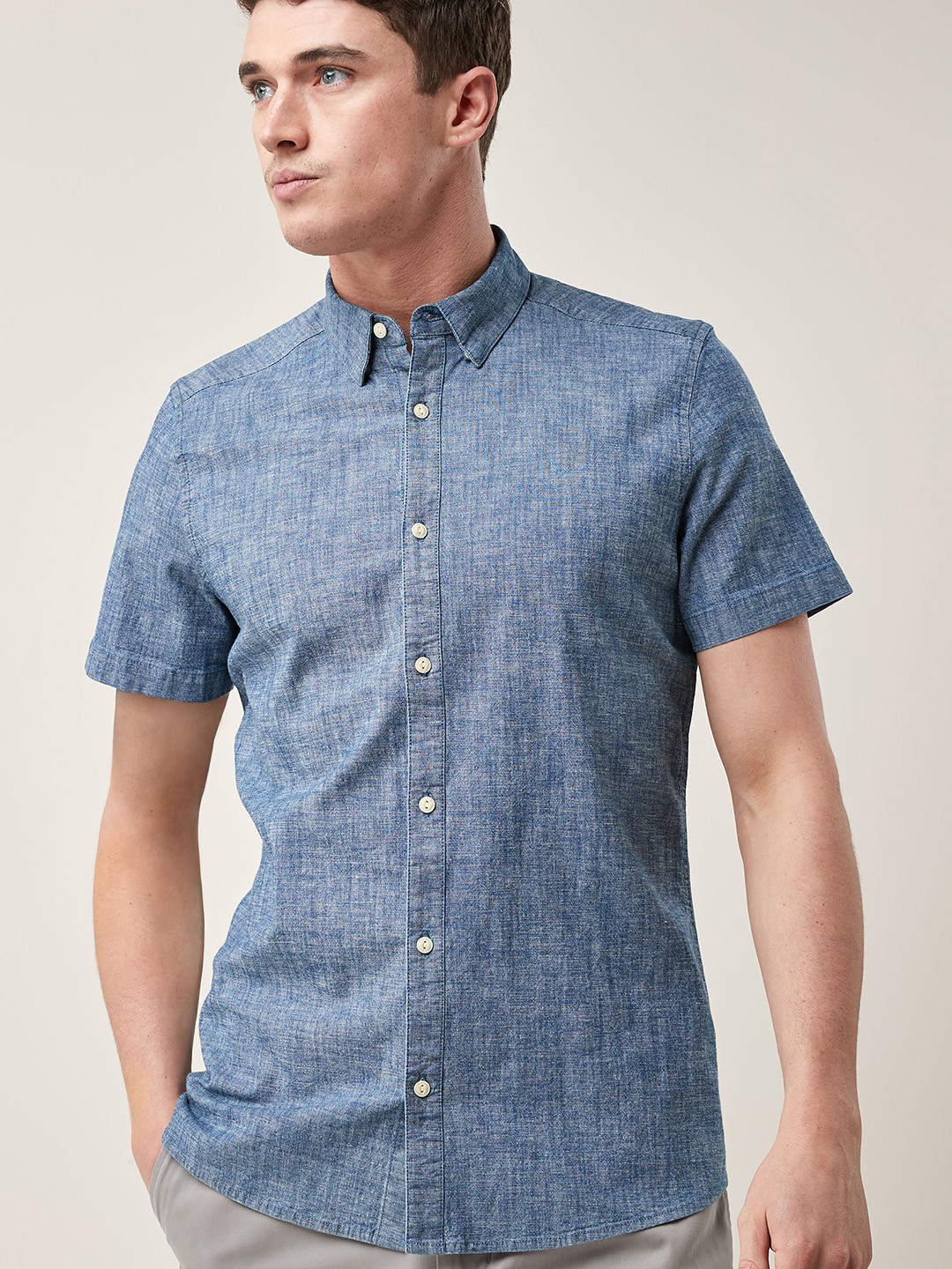 Buy Next Men Blue Slim Fit Solid Casual Shirt - Shirts for Men 6603693 ...