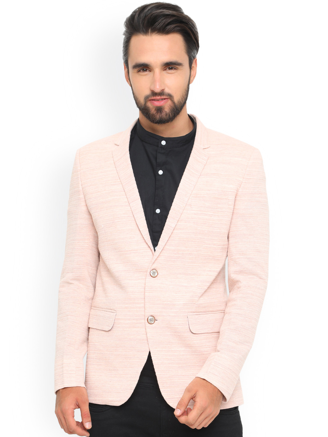 Buy SHOWOFF Peach Coloured Single Breasted Self Design Blazer - Blazers ...