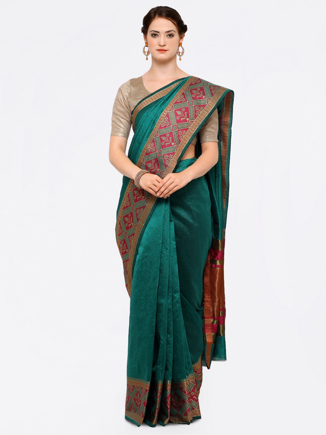 Buy Stylee LIFESTYLE Green Silk Blend Woven Design Banarasi Saree ...