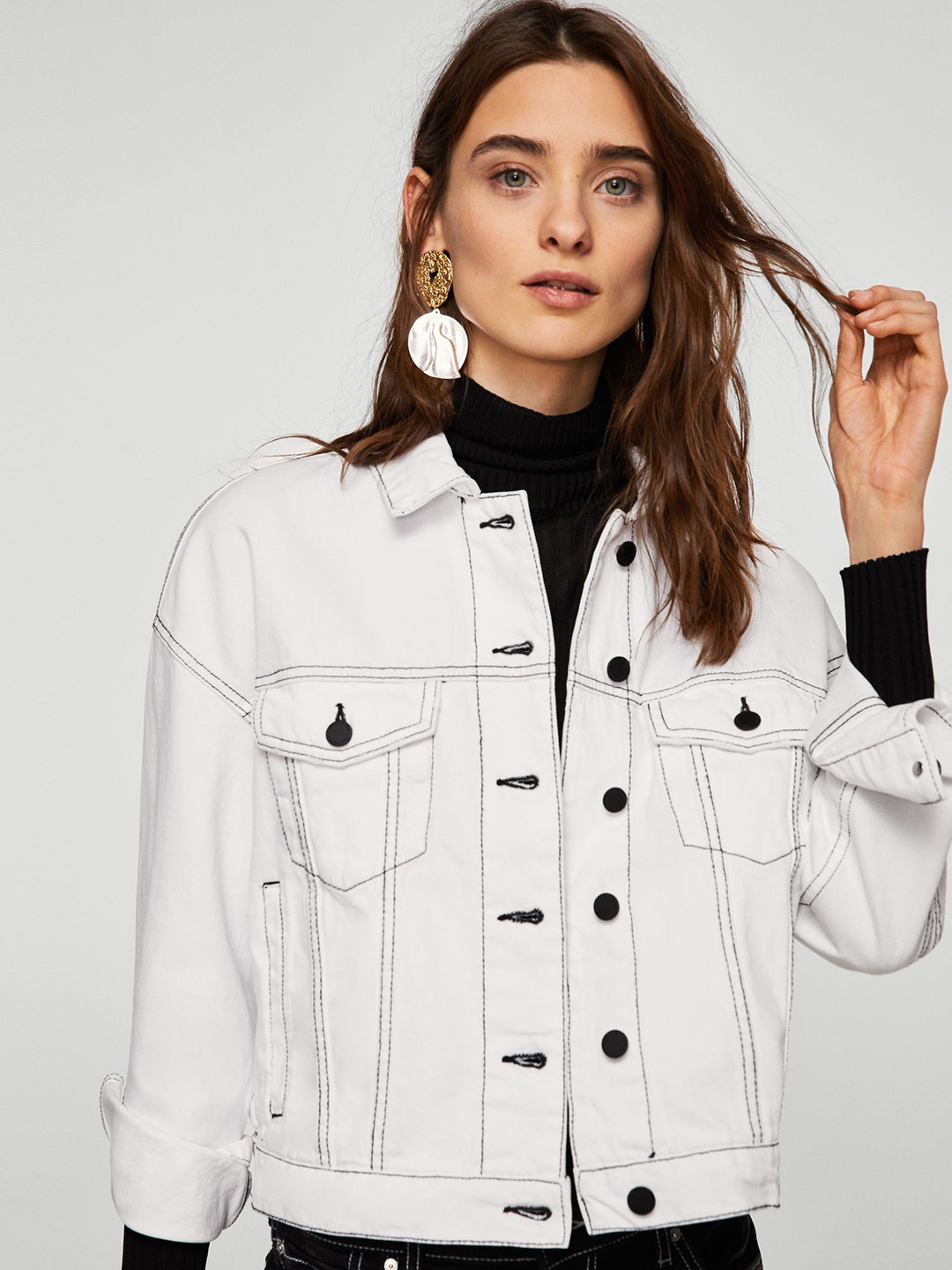 Buy MANGO Women White Solid Denim Jacket - Jackets for Women 6612309 ...