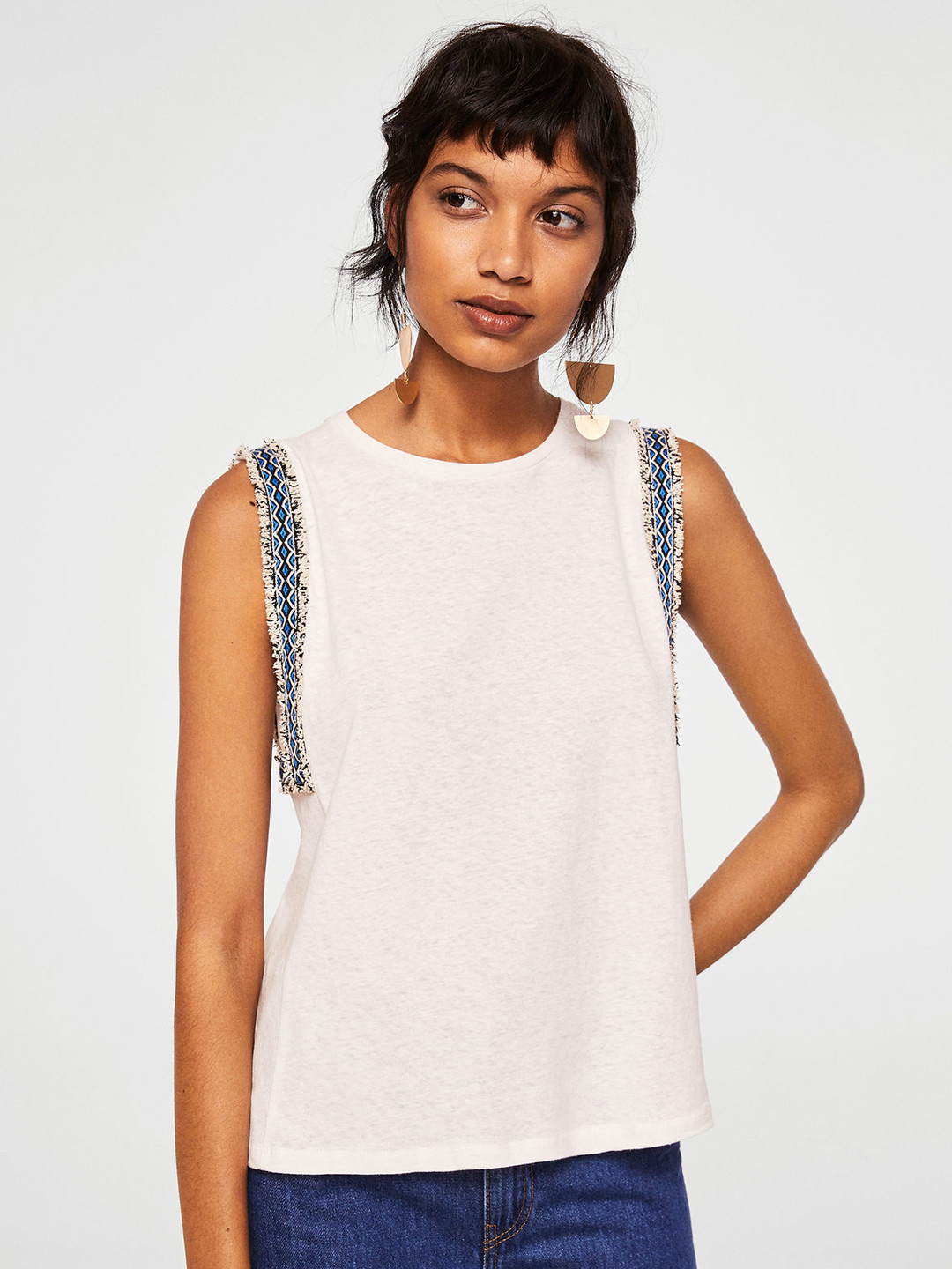 Buy MANGO Women Off White Solid Pure Cotton Top - Tops for Women ...