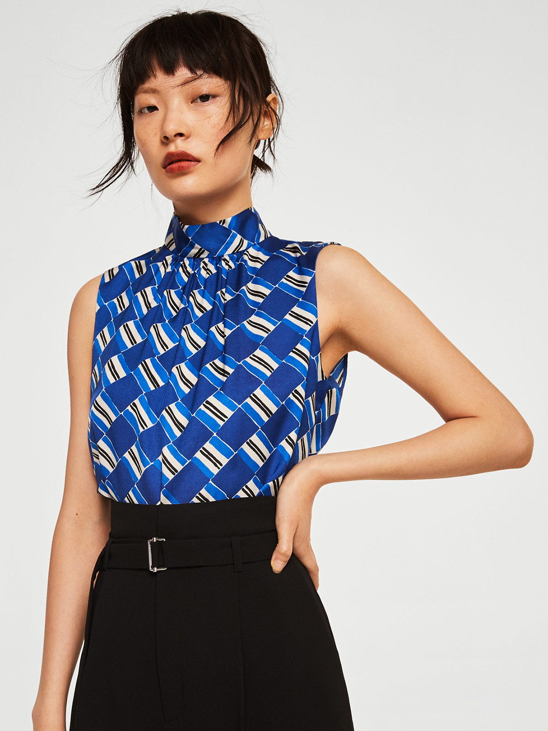 Buy MANGO Women Blue Printed Top - Tops for Women 6612398 | Myntra