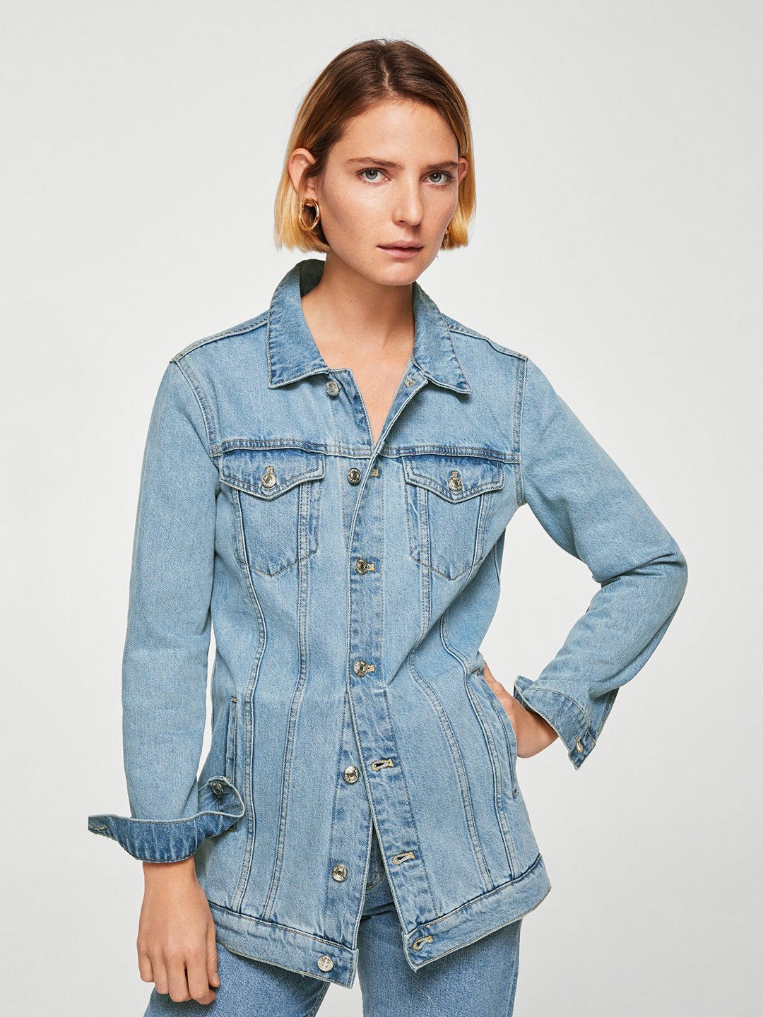 Buy MANGO Women Blue Solid Denim Jacket - Jackets for Women 6612415 ...