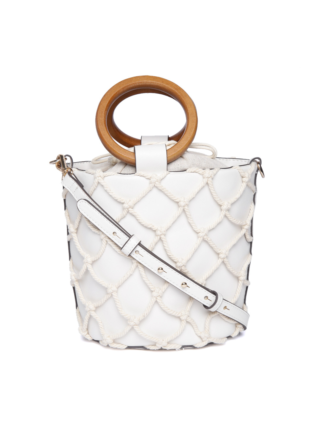 Buy MANGO Off White Self Design Handheld Bag With Detachable Sling ...