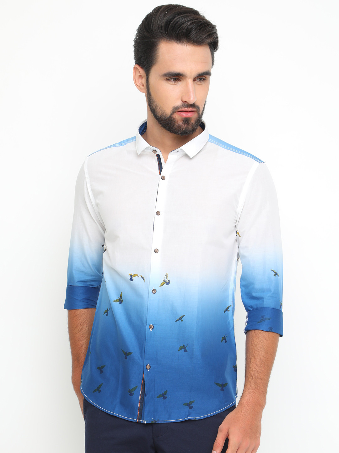 Buy WITH Men White & Blue Slim Fit Faded Casual Shirt - Shirts for Men ...
