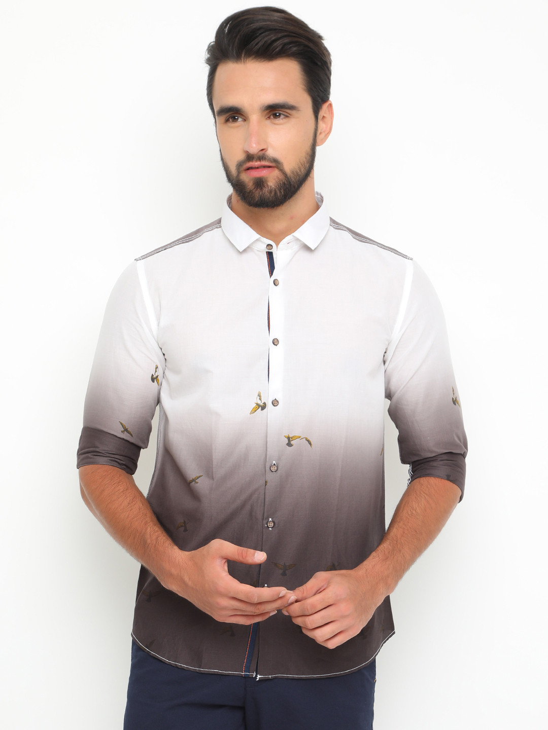 Buy WITH Men White & Brown Slim Fit Faded Casual Shirt - Shirts for Men ...