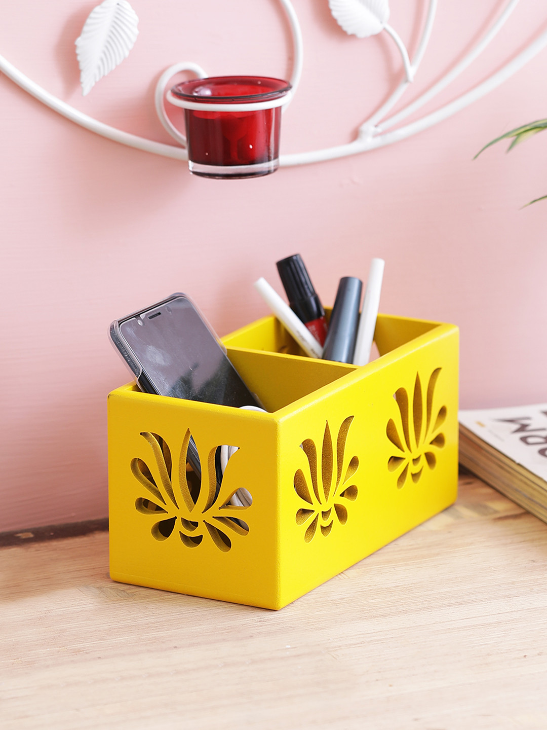 Buy Home Sparkle Yellow Wooden Desk Organiser - Organisers for Unisex ...