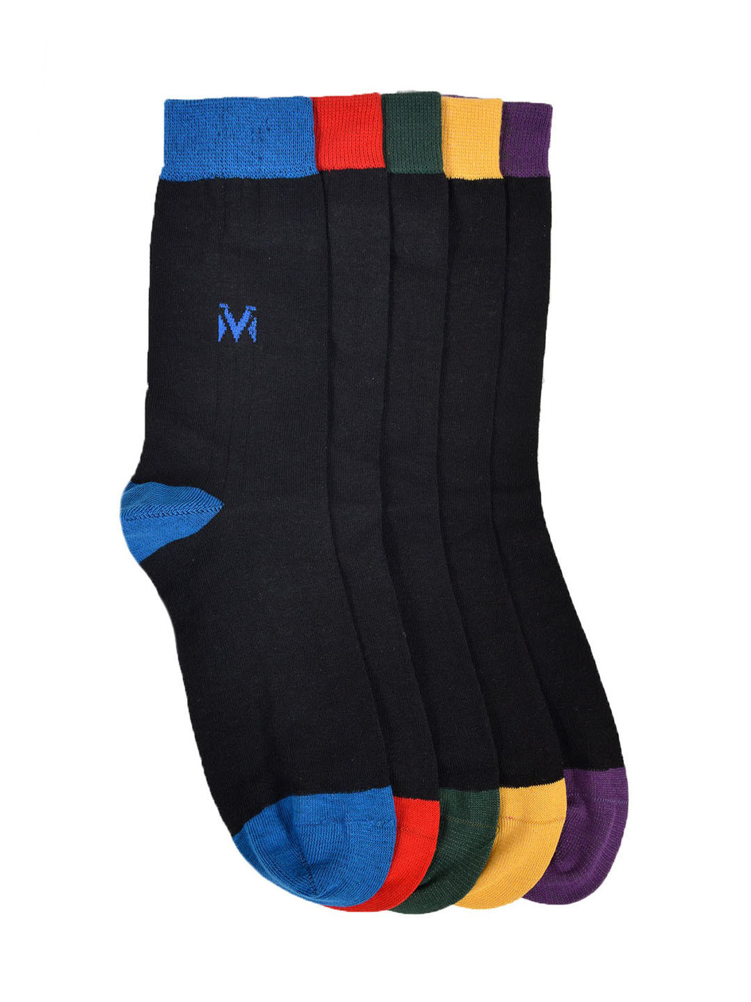 Buy MARC Men Pack Of 5 Black Above Ankle Length Colourblocked Socks ...