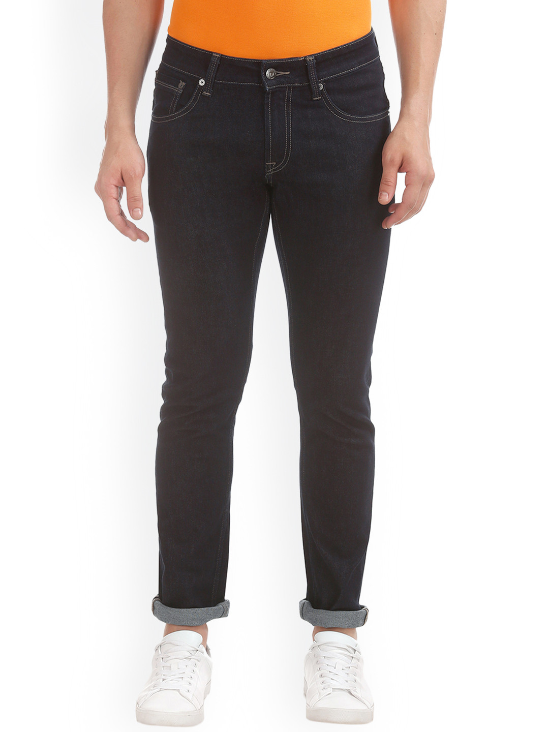 Buy Nautica Men Navy Blue Tapered Fit Mid Rise Clean Look Stretchable ...