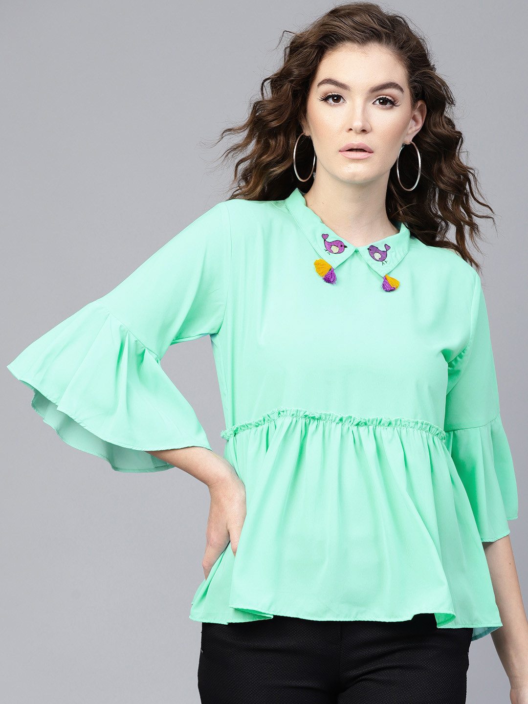 Buy Zima Leto Women Sea Green Solid A Line Top - Tops for Women 6620329 ...