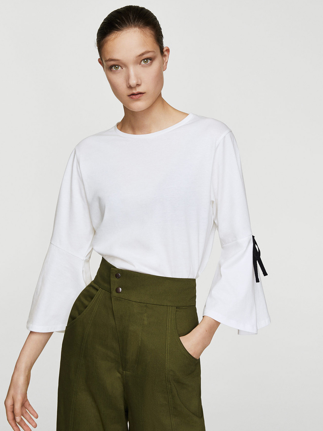 Buy MANGO Women White Solid Pure Cotton Top - Tops for Women 6621435 ...