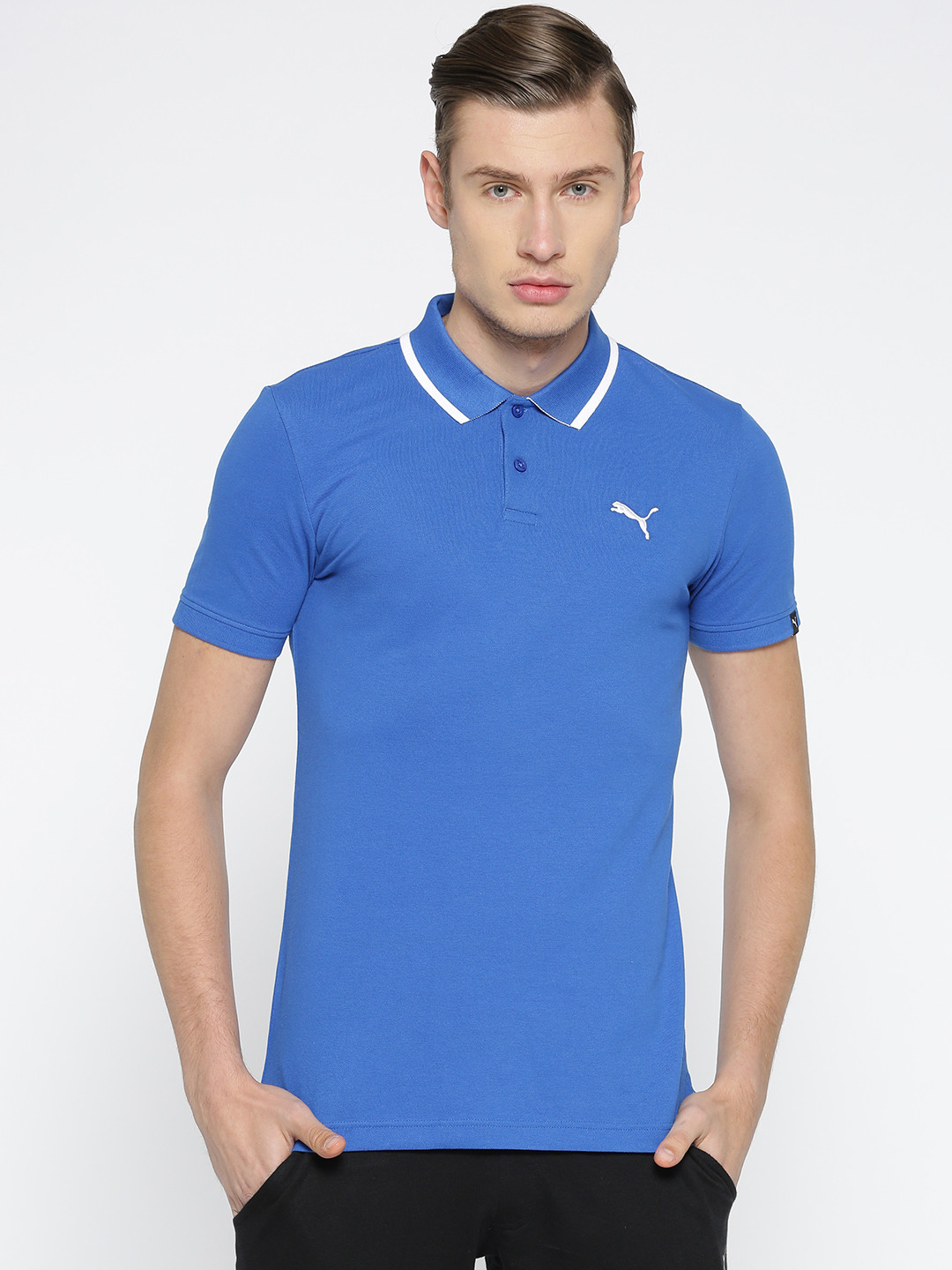 Buy Puma Men Blue Solid ESS Pique Sports Blue Polo T Shirt - Tshirts ...