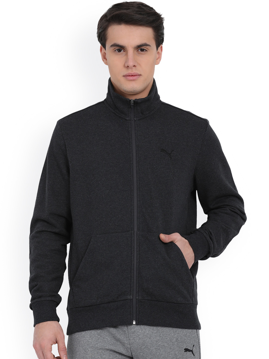 Buy Puma Men Charcoal Grey Solid Sporty Track Jacket - Jackets for Men ...
