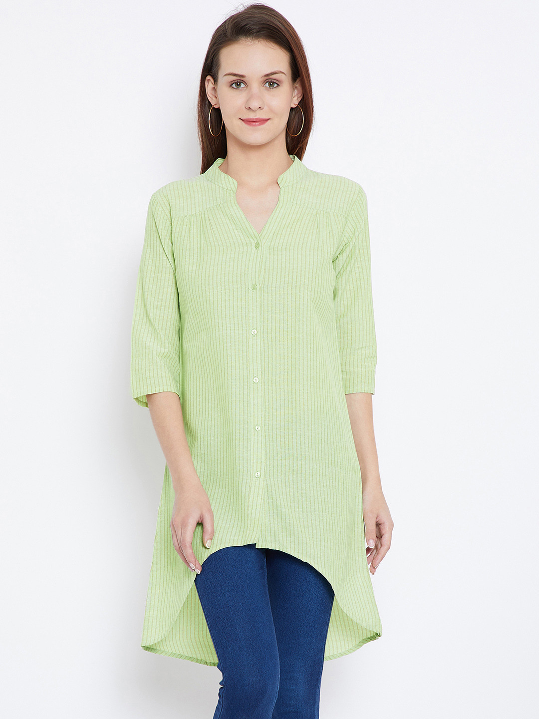 Buy Ruhaans Green Striped Tunic - Tunics for Women 6629918 | Myntra