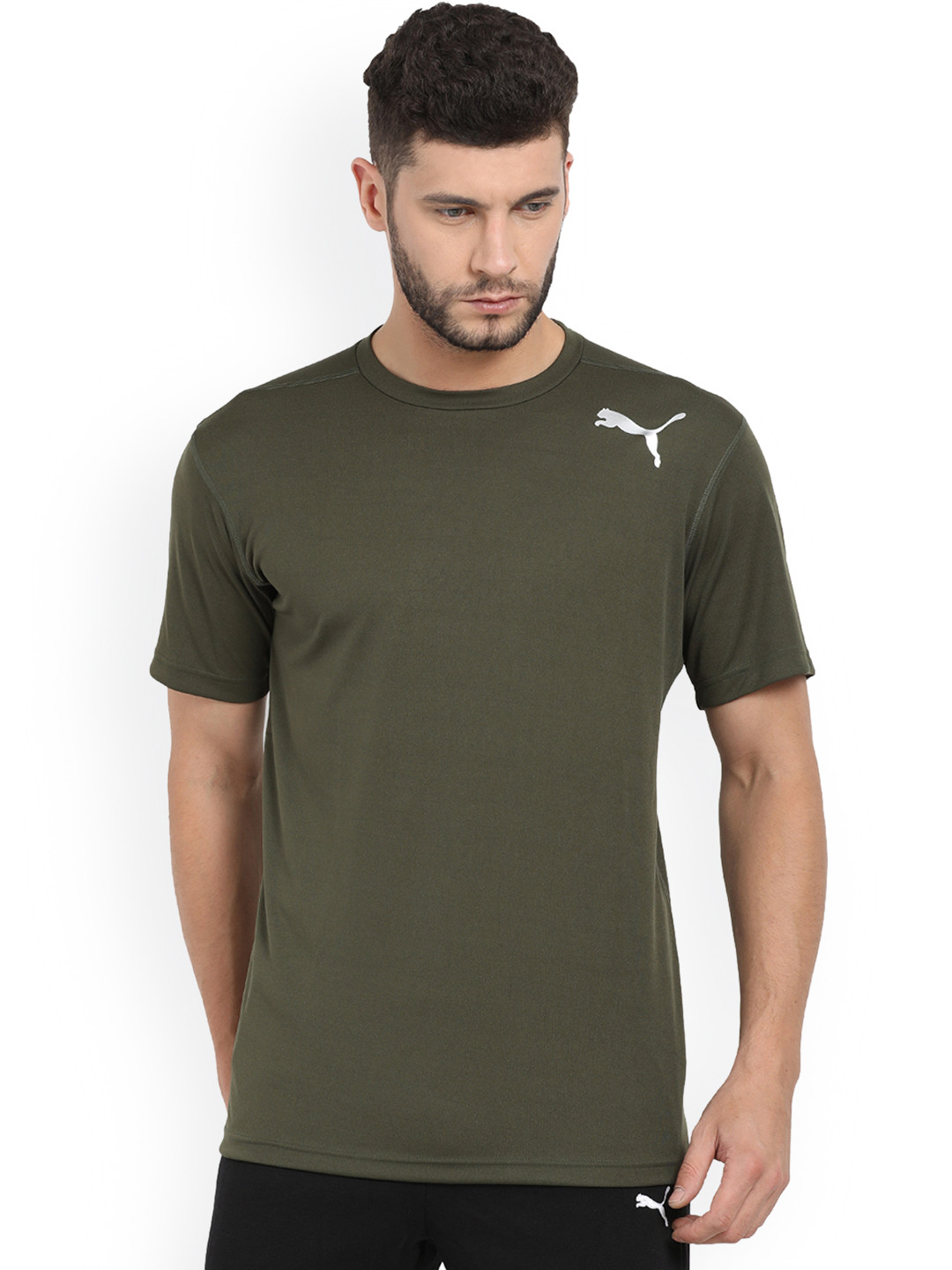 Buy Puma Men Olive Green Solid Round Neck T Shirt - Tshirts for Men ...