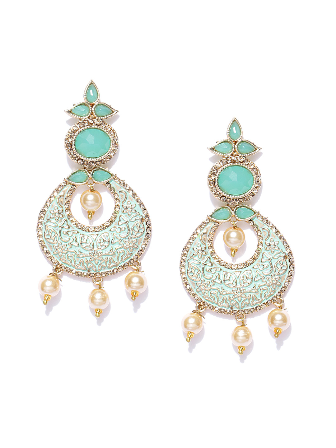 Buy Zaveri Pearls Green & Off White Gold Pated Crescent Shaped ...