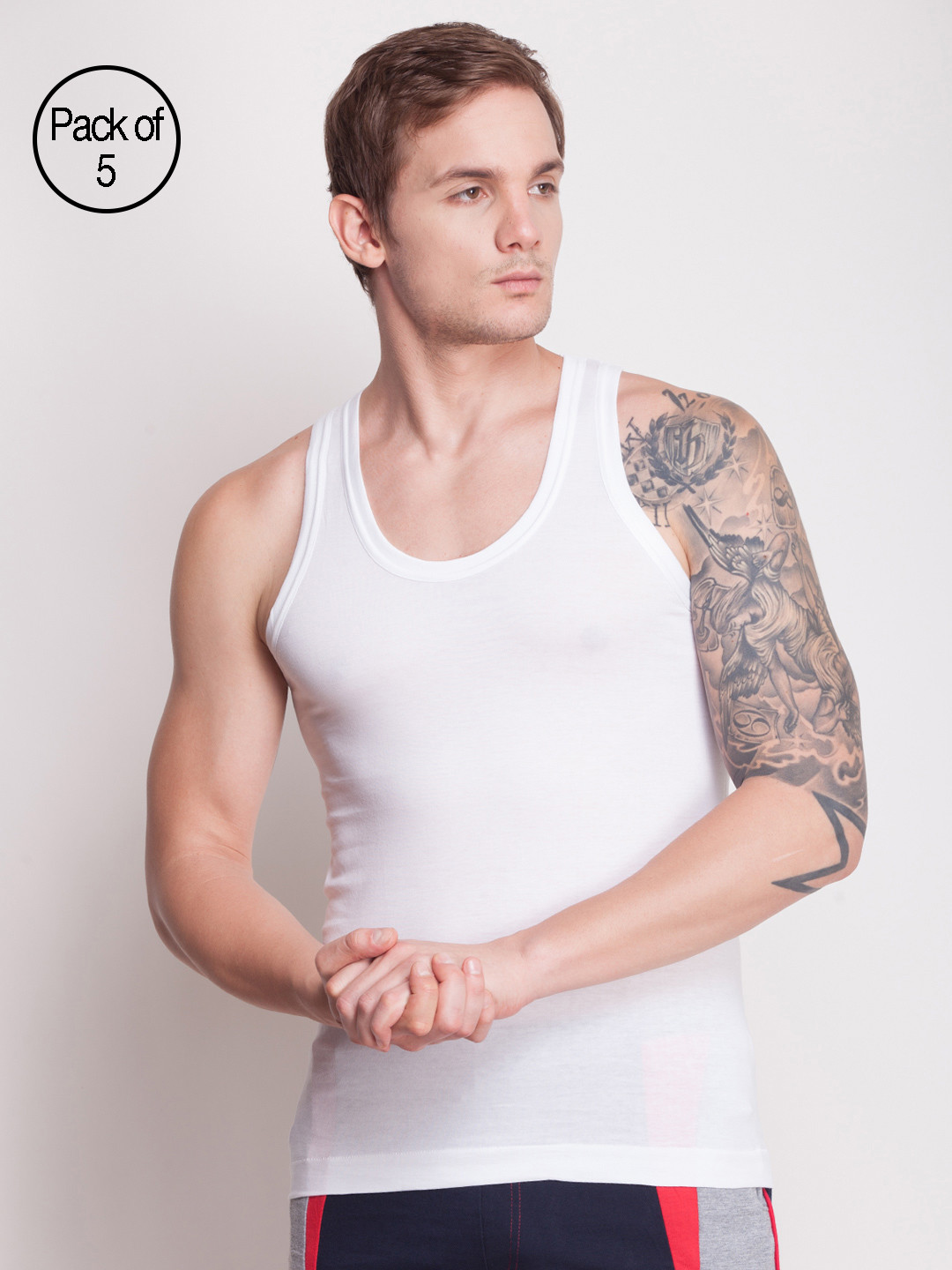 Buy Dollar Bigboss Men Solid Pack Of 5 Egyptian Cotton Vest - Innerwear ...