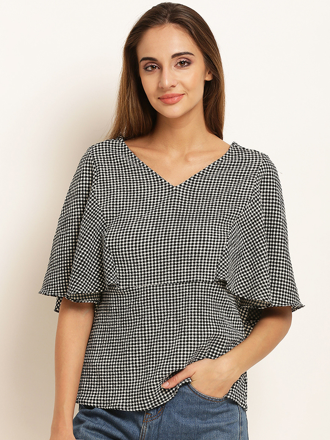 Buy RARE Women Black Checked Top - Tops for Women 6671152 | Myntra