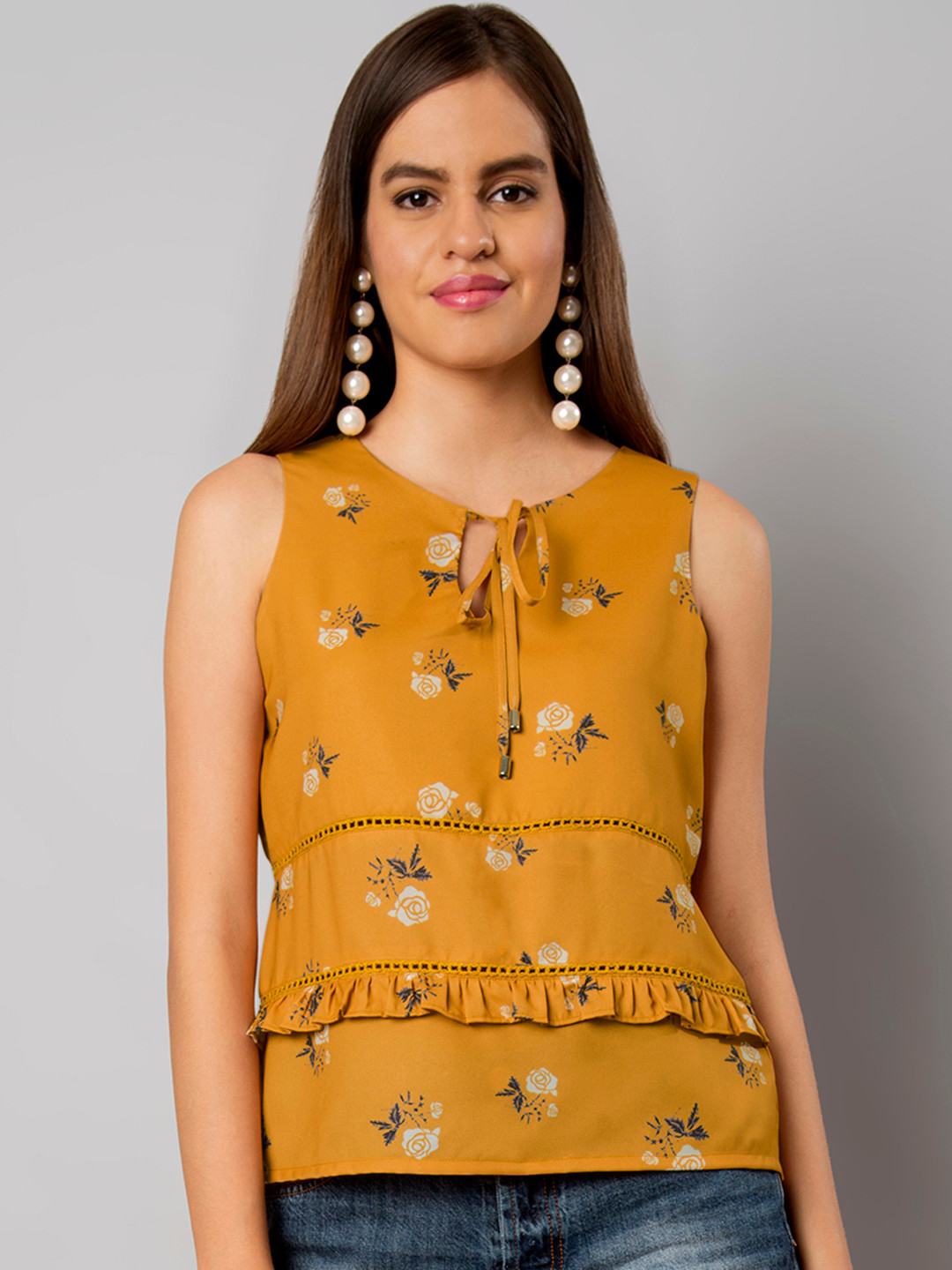 Buy FabAlley Women Mustard Printed Top - Tops for Women 6672776 | Myntra