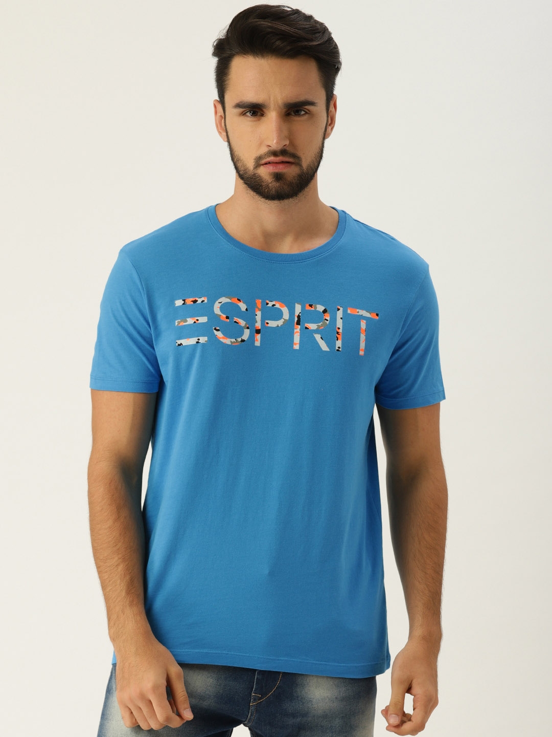 Buy ESPRIT Men Blue Solid Round Neck T Shirt - Tshirts for Men 6674993 ...