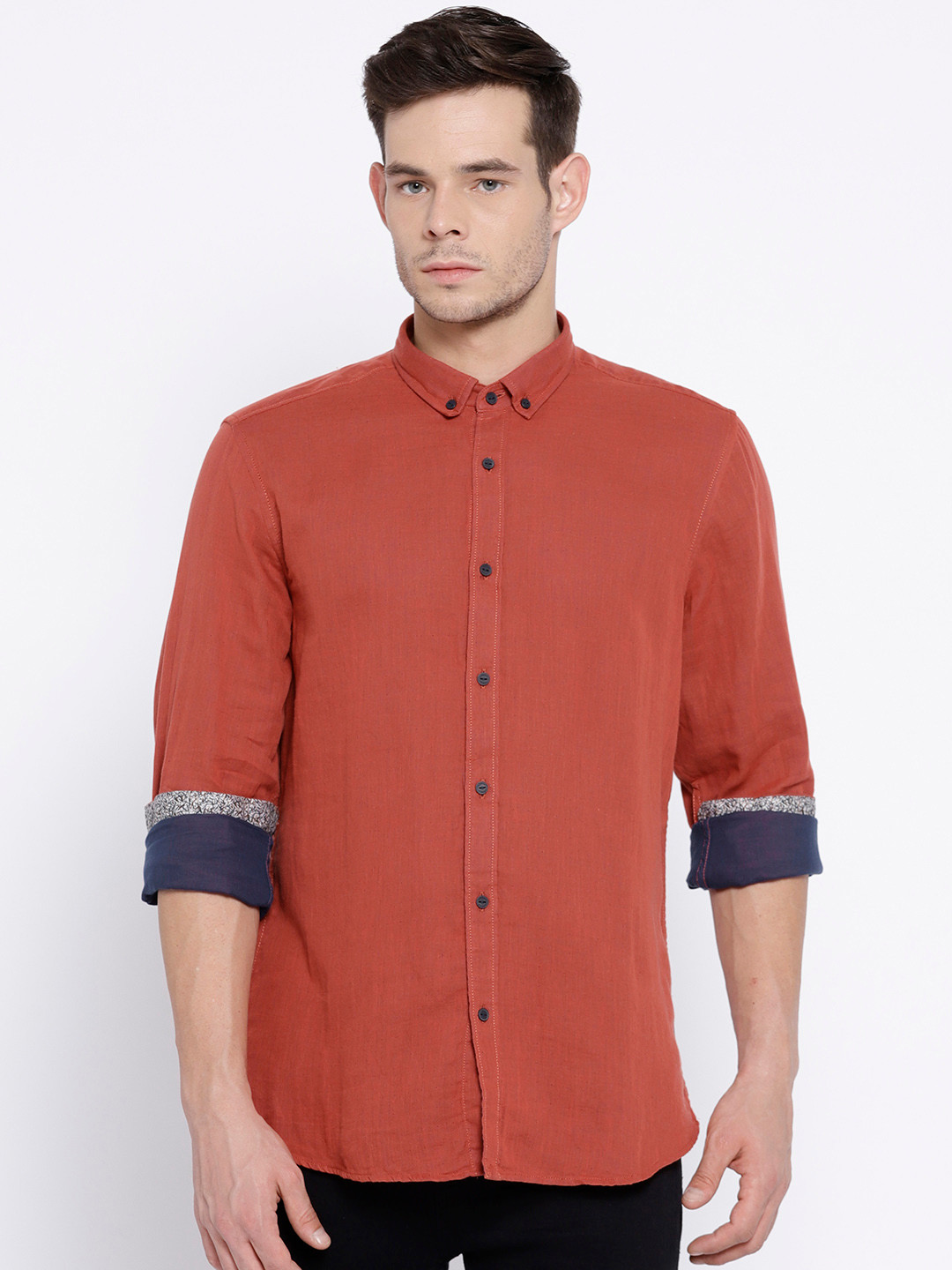 Buy Blackberrys Men Rust Orange Slim Fit Solid Casual Shirt - Shirts ...