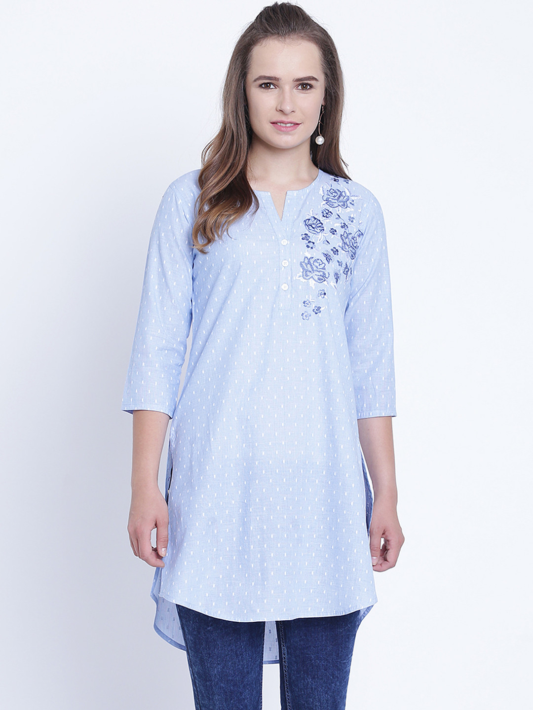 Buy Ruhanee Blue Embroidered Tunic - Tunics for Women 6684322 | Myntra