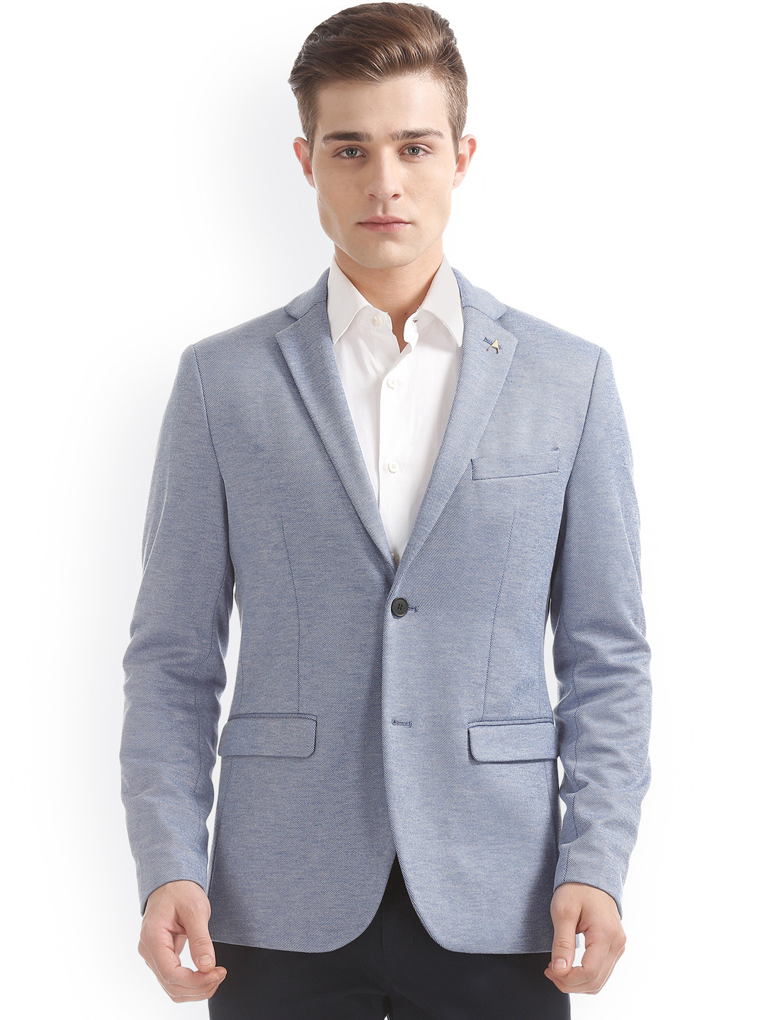 Buy Arrow Blue Woven Design Single Breasted Slim Fit Formal Blazer ...