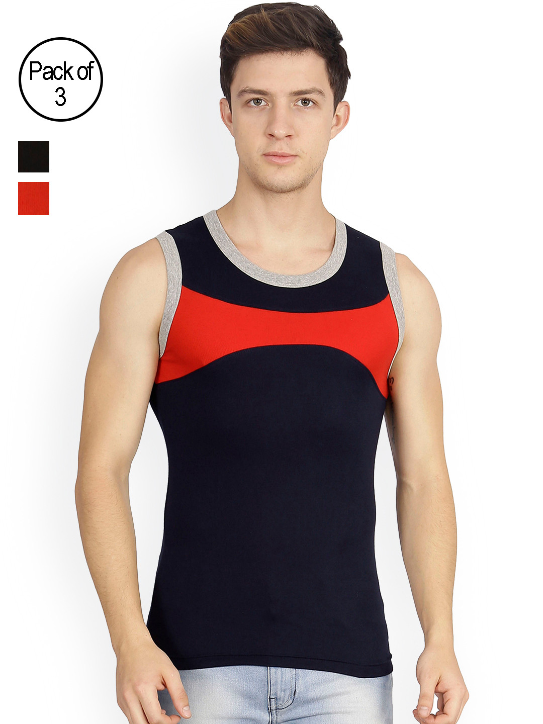 Buy Genx Men Pack Of 3 Colourblocked Innerwear Vests 7718 BCD ...