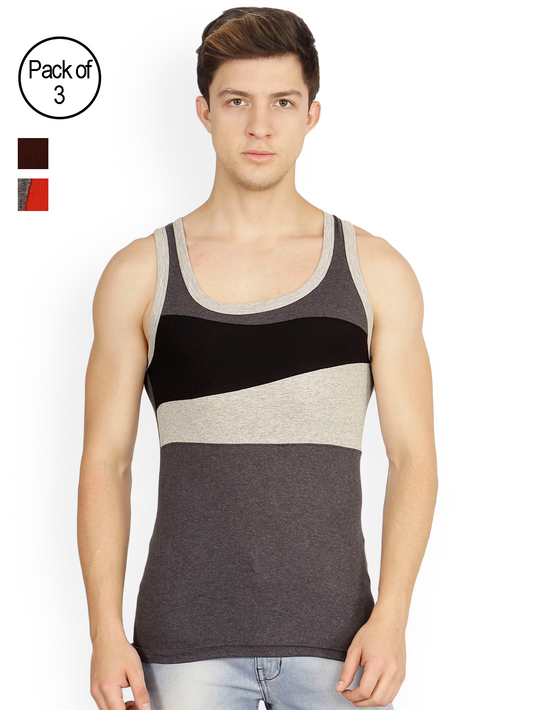 Buy Genx Men Pack Of 3 Colourblocked Innerwear Vests GENX GYMVEST 7717 ...