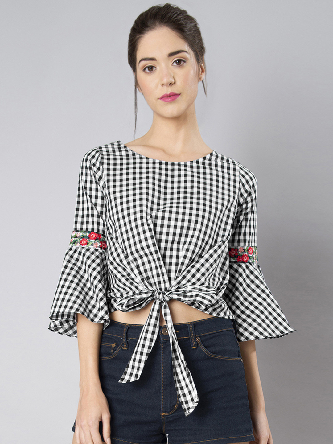 Buy FabAlley Women Black Checked Crop Top - Tops for Women 6699951 | Myntra