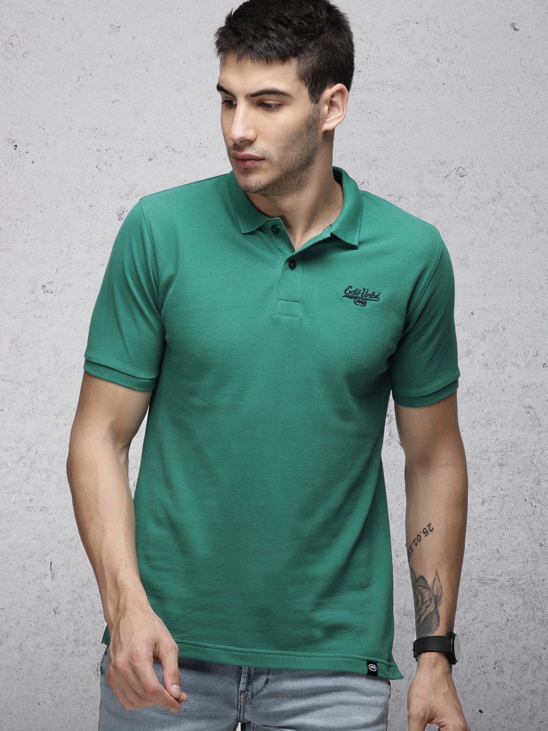 Buy Ecko Unltd Men Green Solid Polo Pure Cotton T Shirt - Tshirts for ...